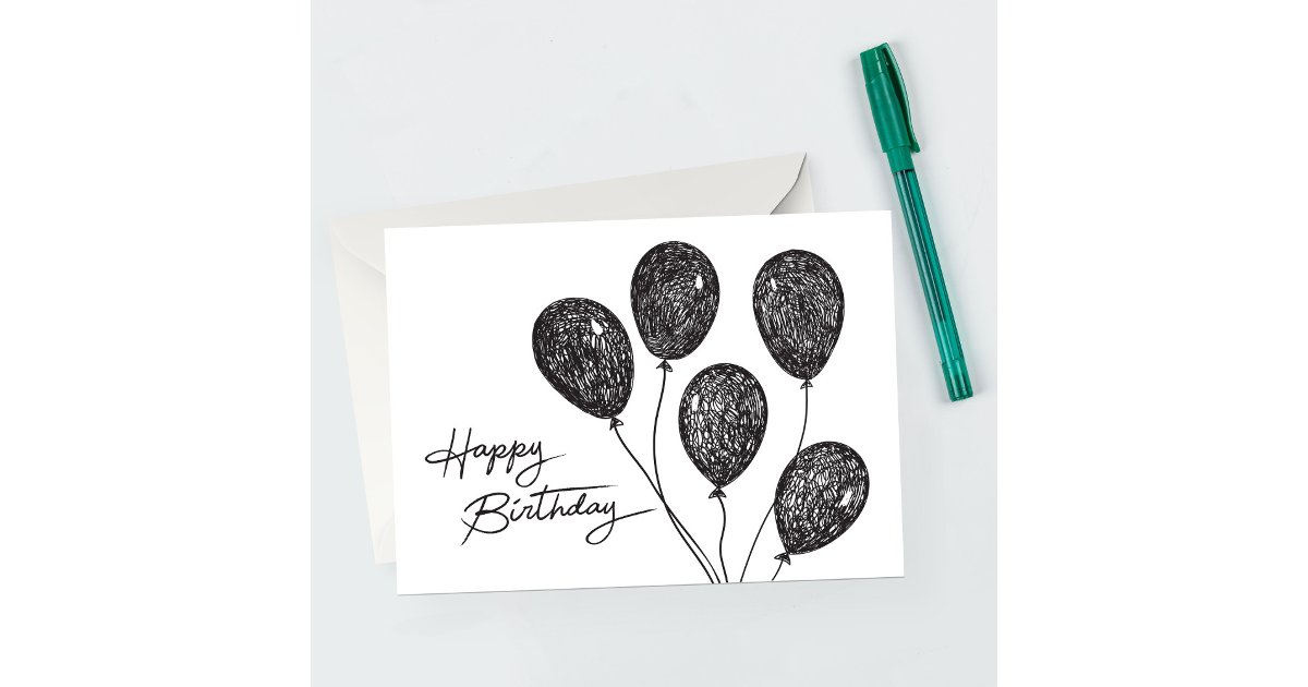 Sketch Birthday Balloons Birthday Card | Zazzle