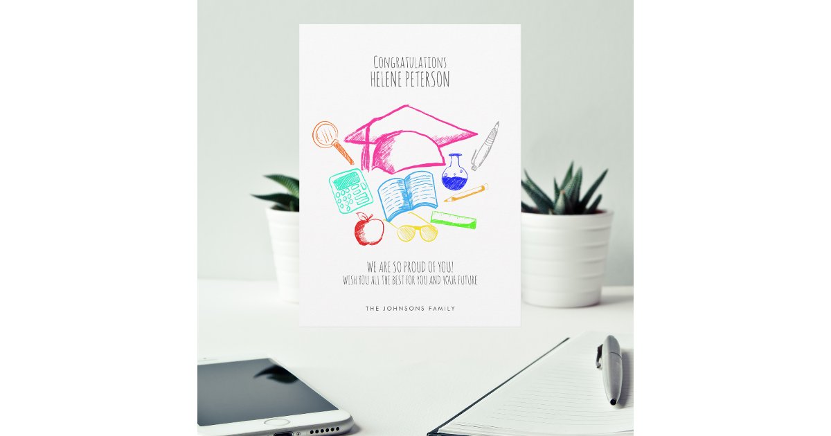 Sketch Drawing Toga Hat Graduation Congratulation Card | Zazzle