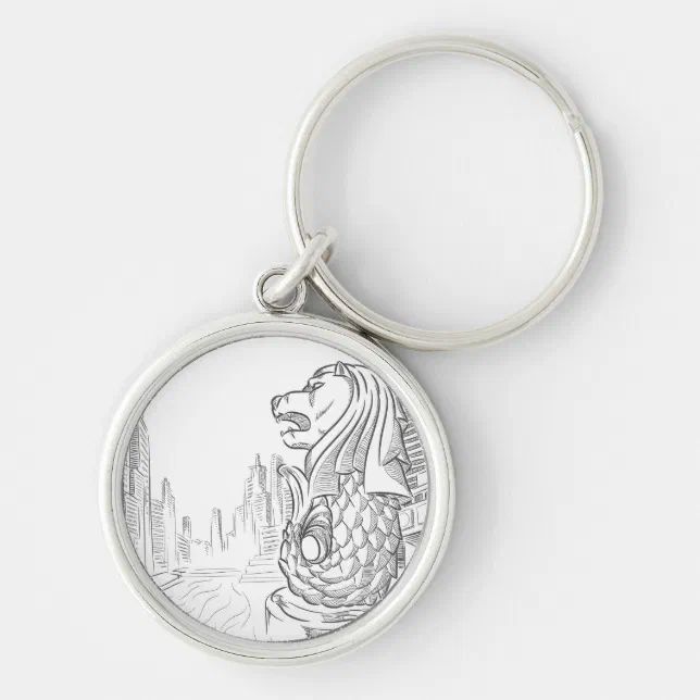 Sketch of Singapore Tourism Landmark - Merlion Keychain | Zazzle