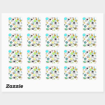 Sketch set cute collection child square sticker | Zazzle