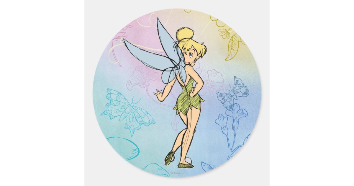 Sketch Tinker Bell 2 Classic Round Sticker | Zazzle