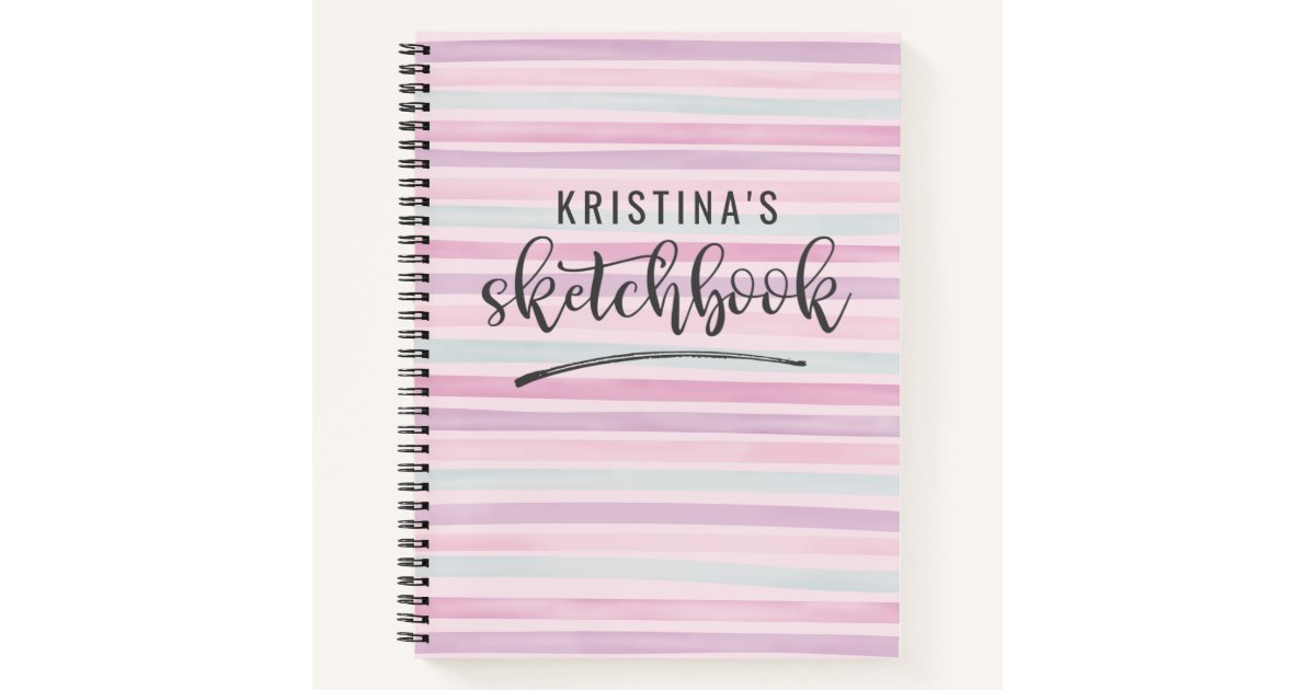 Sketchbook Cute Pink Watercolor Stripe Notebook | Zazzle