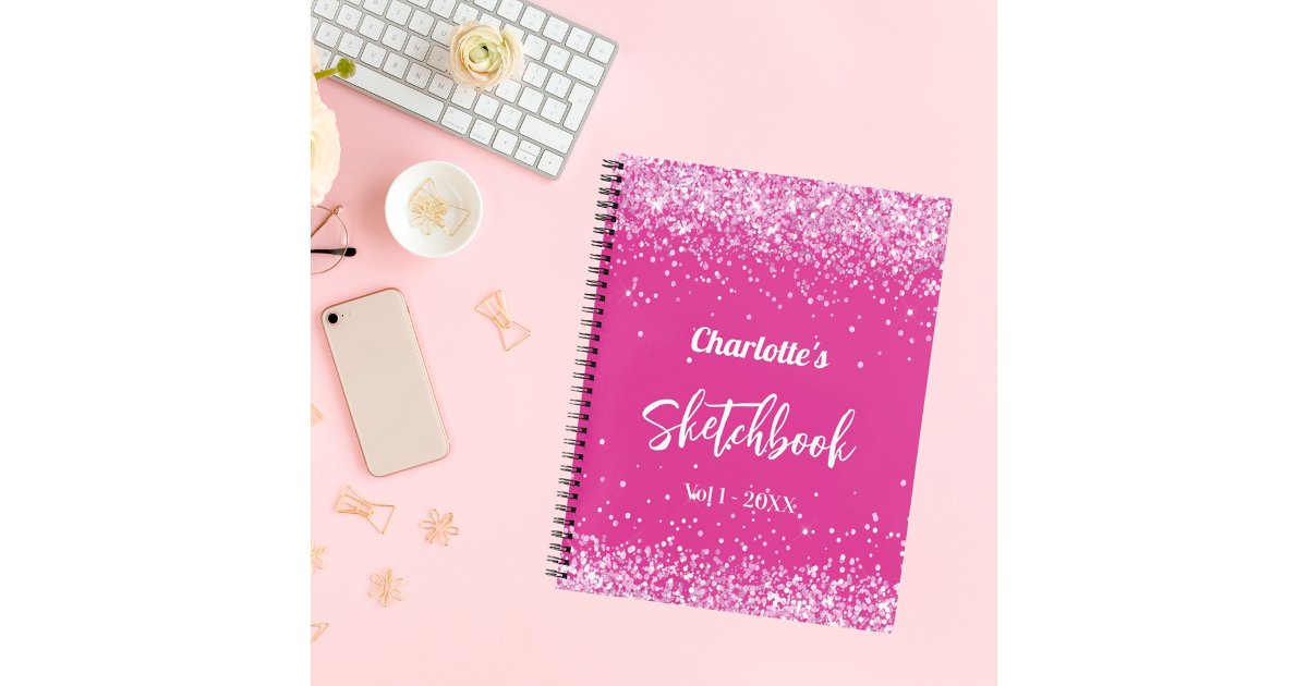 Sketchbook hot pink confetti girl notebook | Zazzle