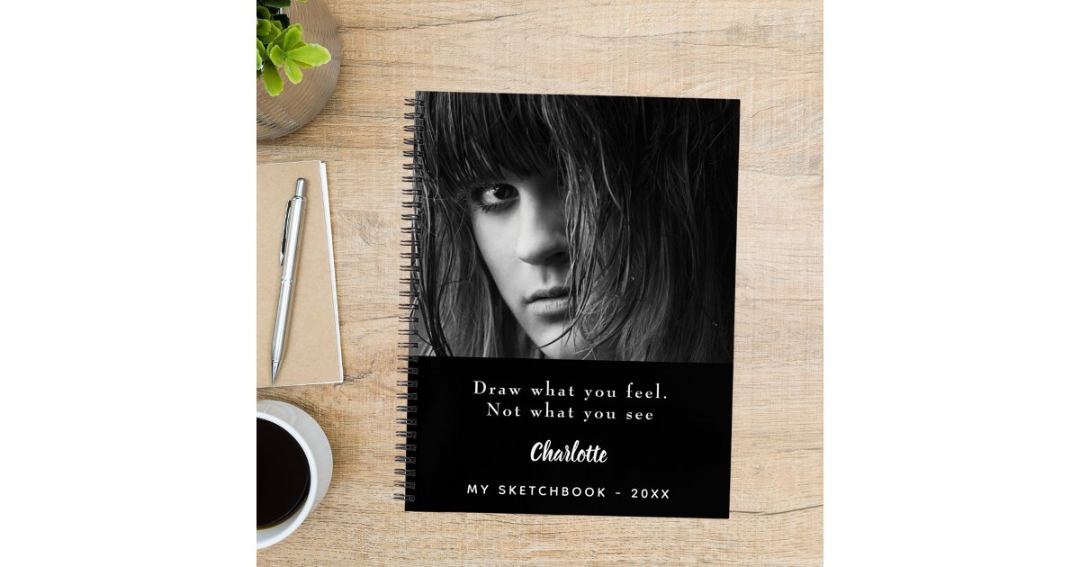 Sketchbook photo black white inspirational quote notebook | Zazzle