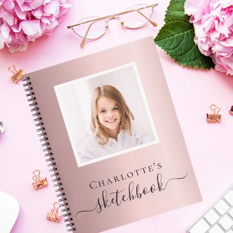 Sketchbook pink photo kids children typography notebook | Zazzle