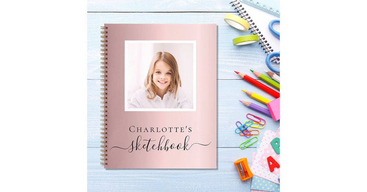 Sketchbook pink photo kids children typography notebook | Zazzle