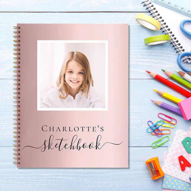 Sketchbook pink photo kids children typography notebook | Zazzle