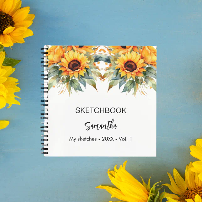 Sketchbook sunflowers watercolor name notebook | Zazzle