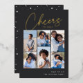 Sketched Cursive 6 Photo Collage New Year Foil Holiday Card | Zazzle