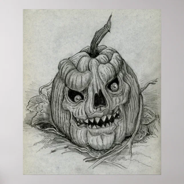 Sketched Evil Pumpkin Poster | Zazzle
