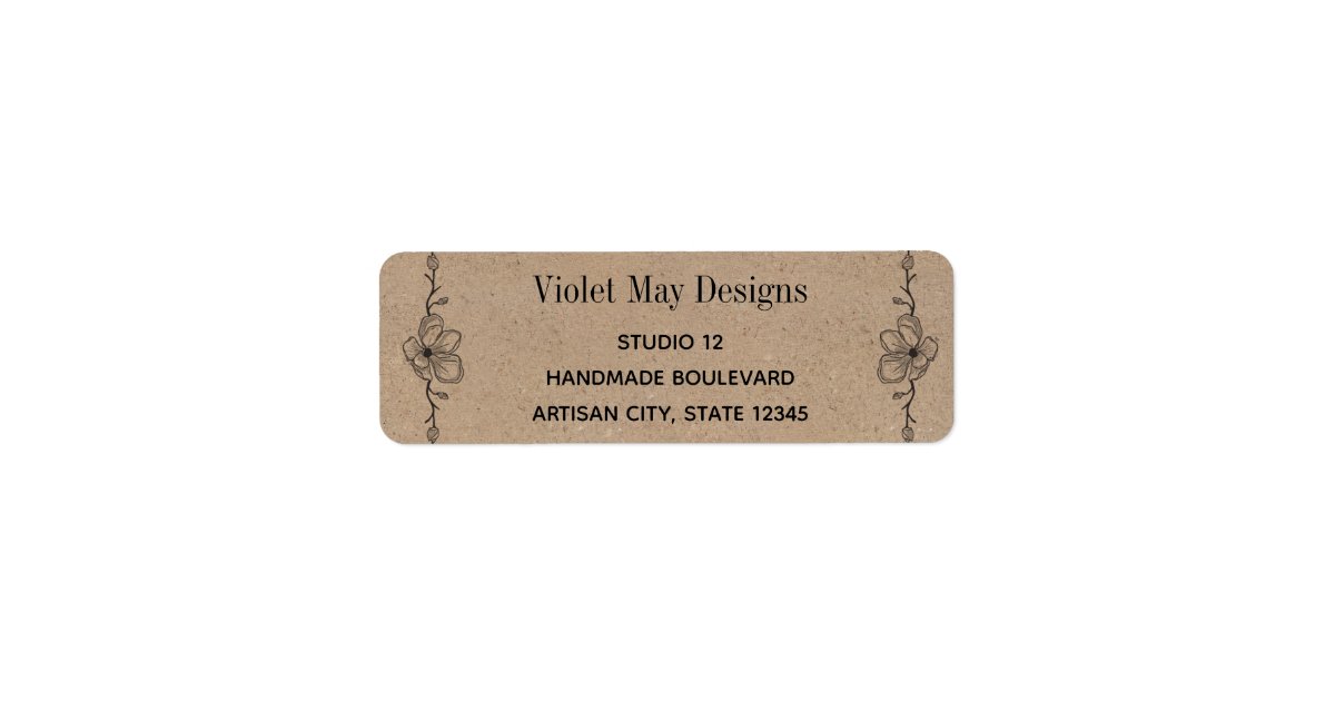 Sketched Floral Border Rustic Kraft Return Address Label | Zazzle