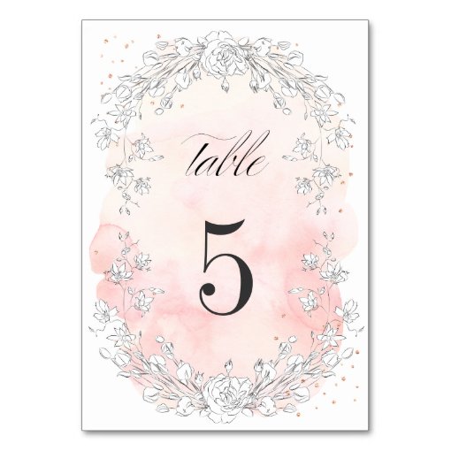 Sketched Flowers Watercolor Wedding Table Numbers | Zazzle