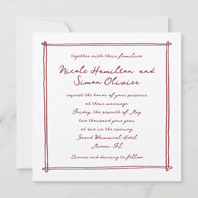 Sketched frame red Whimsical Hand Drawn Wedding Invitation | Zazzle