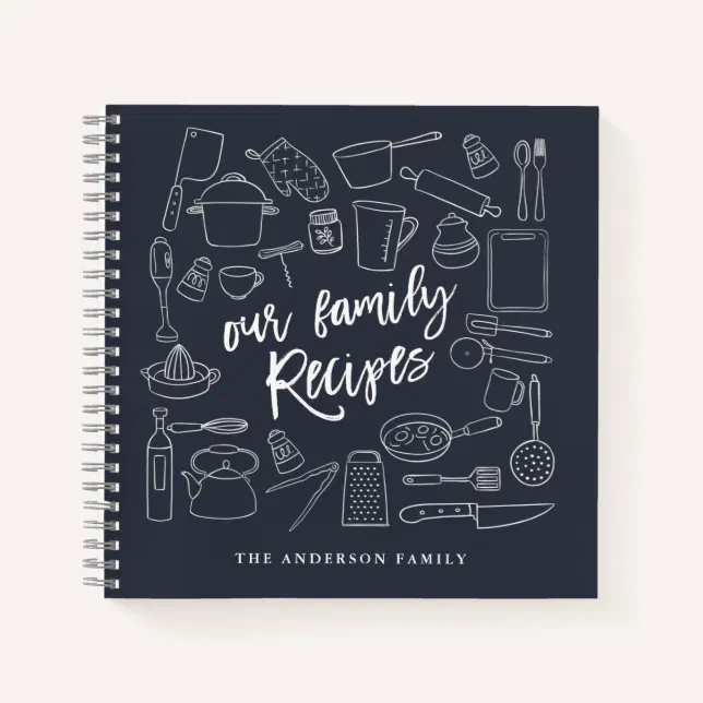 Sketched Kitchen Tools Personalized Recipe Noteboo Notebook | Zazzle