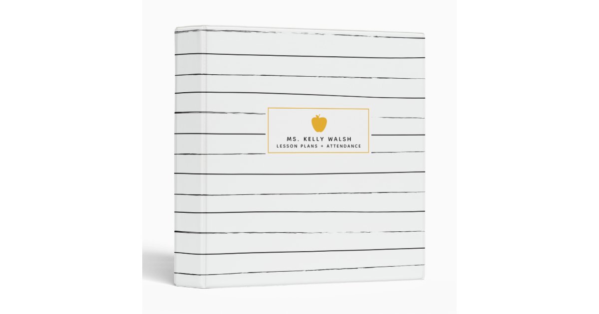 Sketchy Stripes Gold Apple Teacher Binder | Zazzle