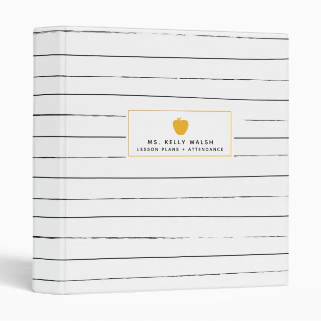 Sketchy Stripes Gold Apple Teacher Binder | Zazzle