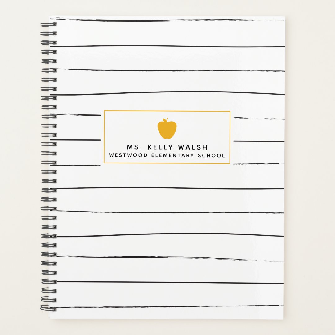 Sketchy Stripes Gold Apple Teacher Planner | Zazzle
