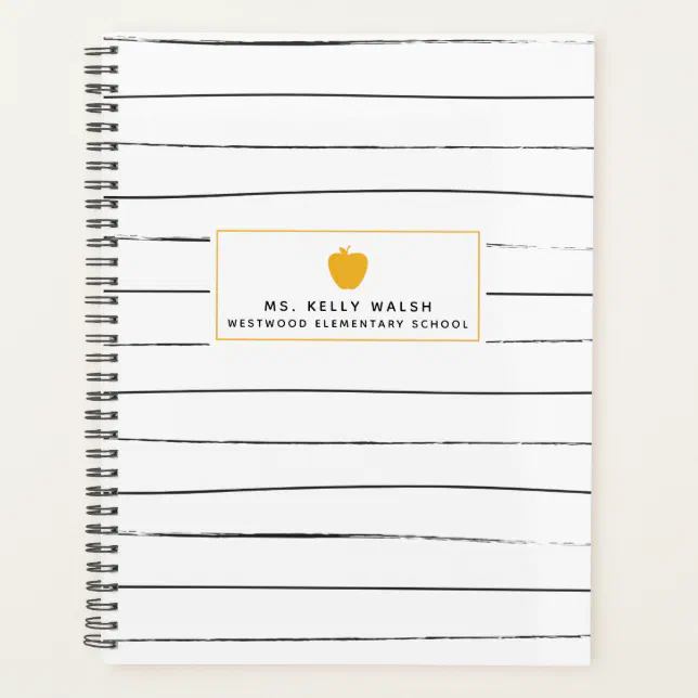 Sketchy Stripes Gold Apple Teacher Planner | Zazzle