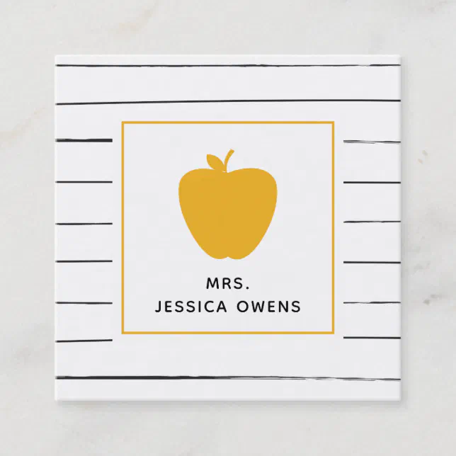 Sketchy Stripes Golden Yellow Apple Teacher Square Square Business Card ...