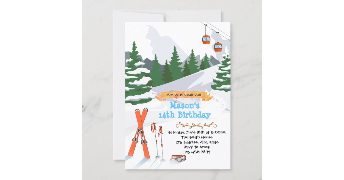 Ski birthday party invitation | Zazzle