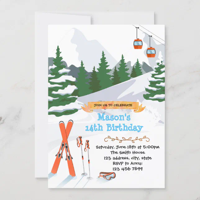 Ski birthday party invitation | Zazzle