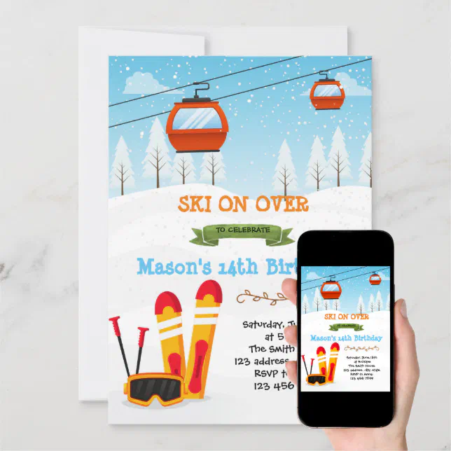 Ski birthday party invitation | Zazzle