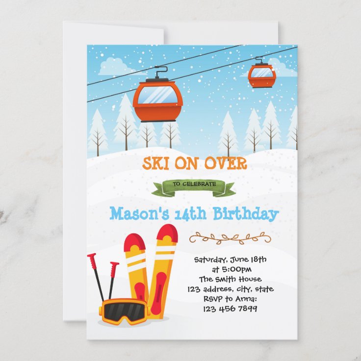 Ski birthday party invitation | Zazzle