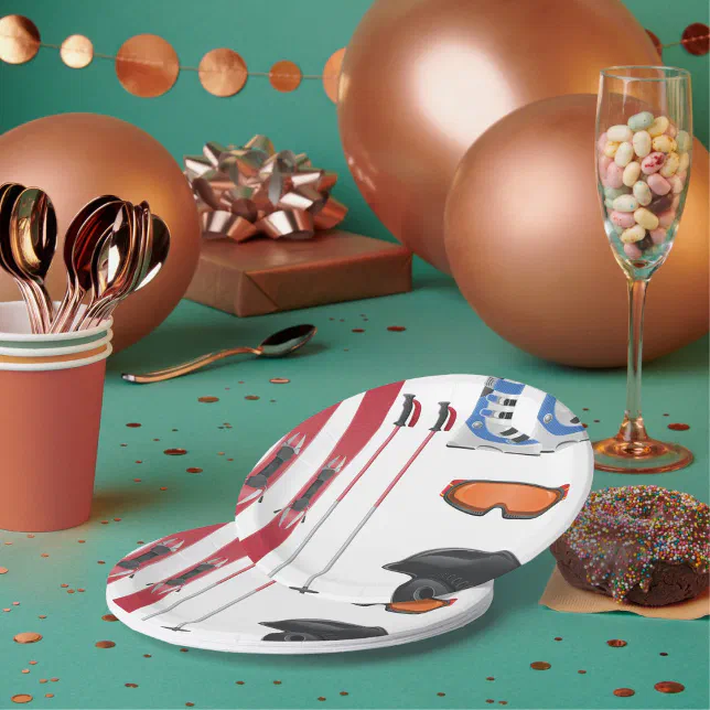 Ski Equipment Paper Plates | Zazzle