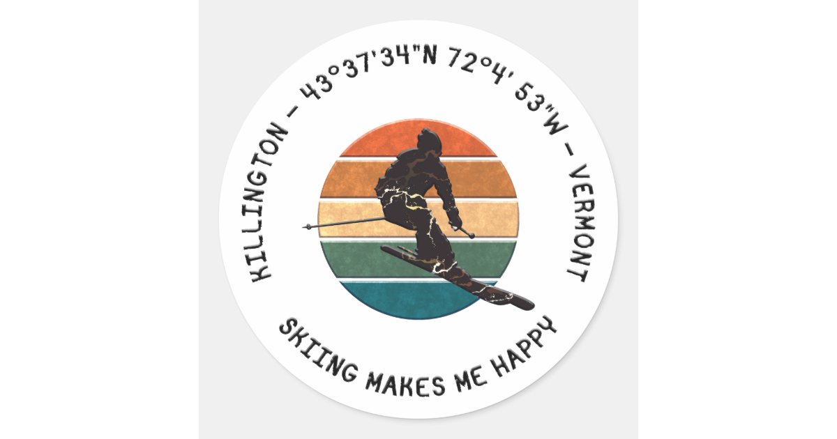Ski Killington, Vermont - Man Skier, Black Text Classic Round Sticker ...