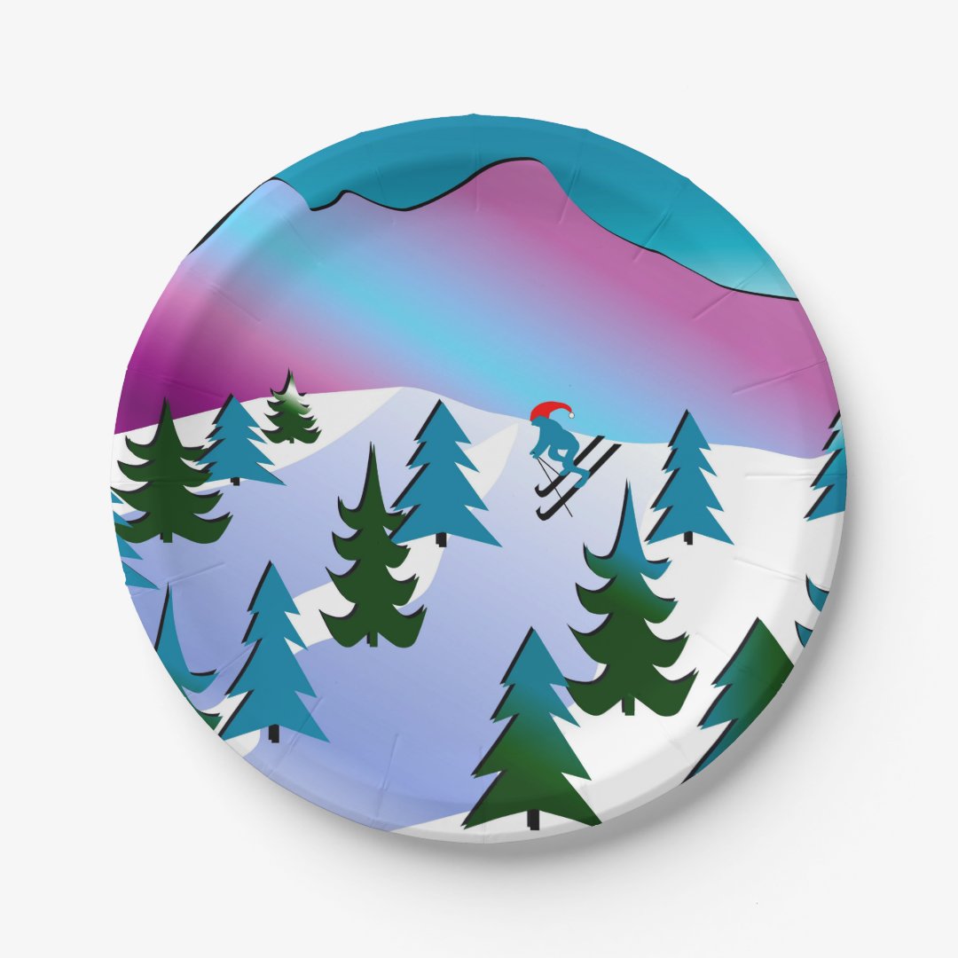 Ski Slope Art on Paper Plates | Zazzle