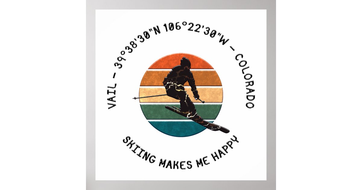 Ski Vail, Colorado - Man Skier, Black Text Poster | Zazzle