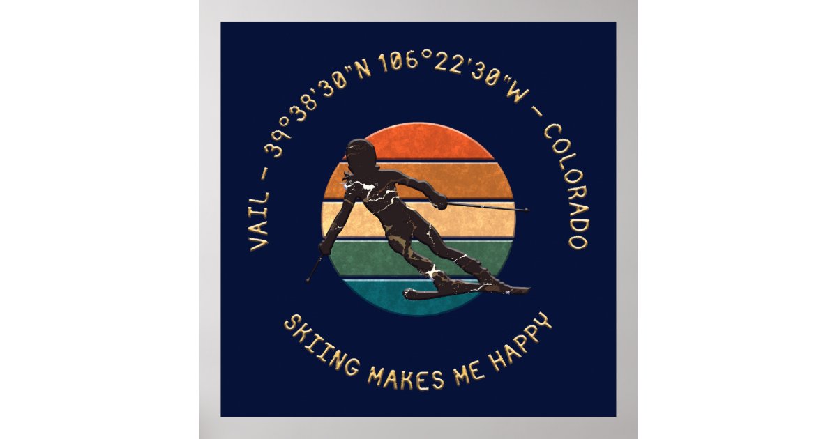 Ski Vail, Colorado - Woman Skier, Golden Text Poster | Zazzle