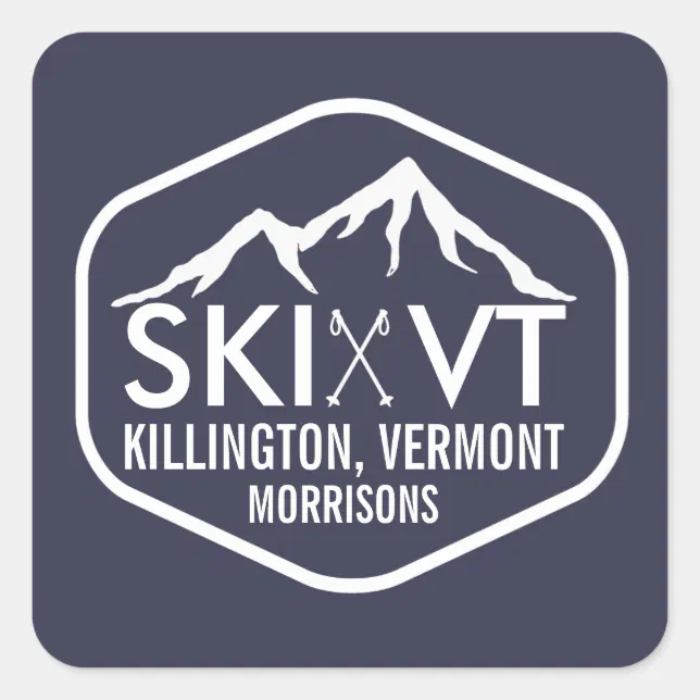Ski Vermont Killington Stowe Stratton Rustic Blue Square Sticker | Zazzle