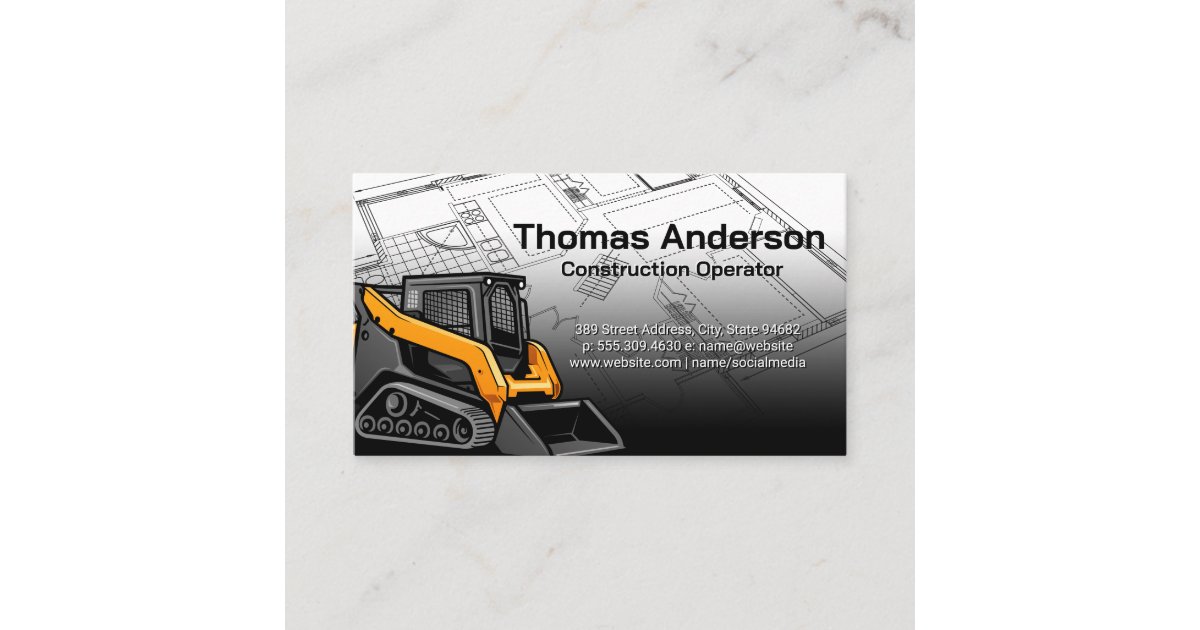 Skid Steer | Construction | Blueprints Business Card | Zazzle