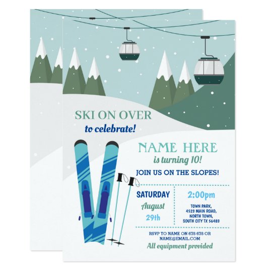 Skiing Birthday Party Slopes Ski Snowboard Snow Invitation | Zazzle.com