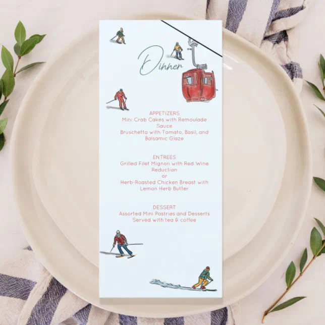 skiing watercolor menu | Zazzle
