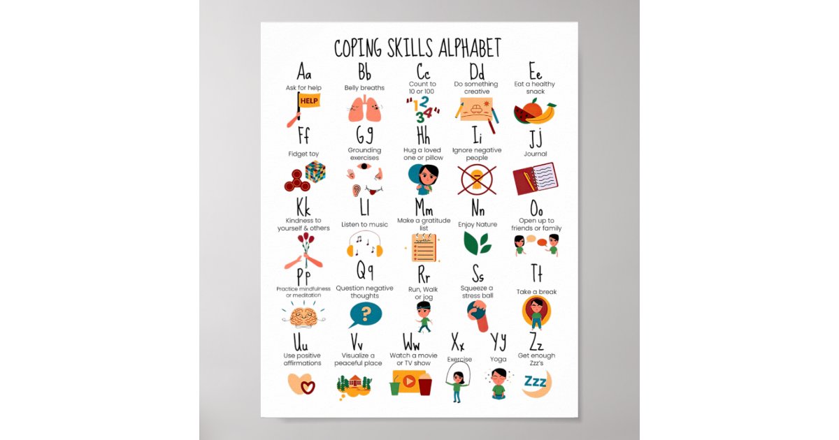 Skills Alphabet School Counselor Mental Health Sch Poster | Zazzle