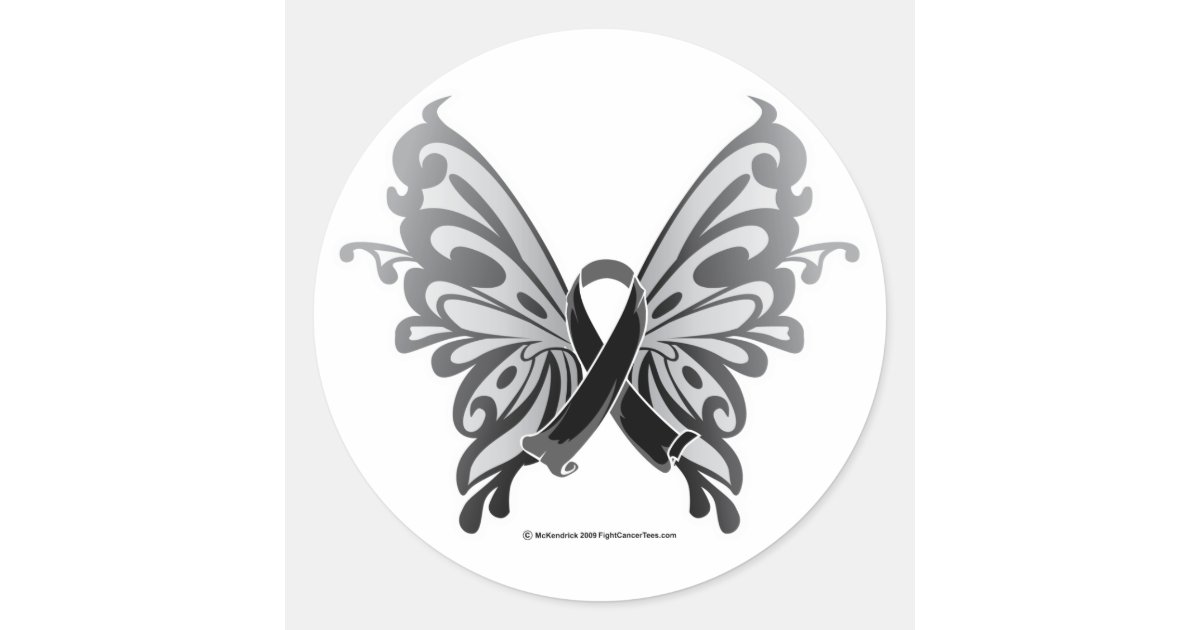 Skin Cancer Butterfly Ribbon Classic Round Sticker | Zazzle