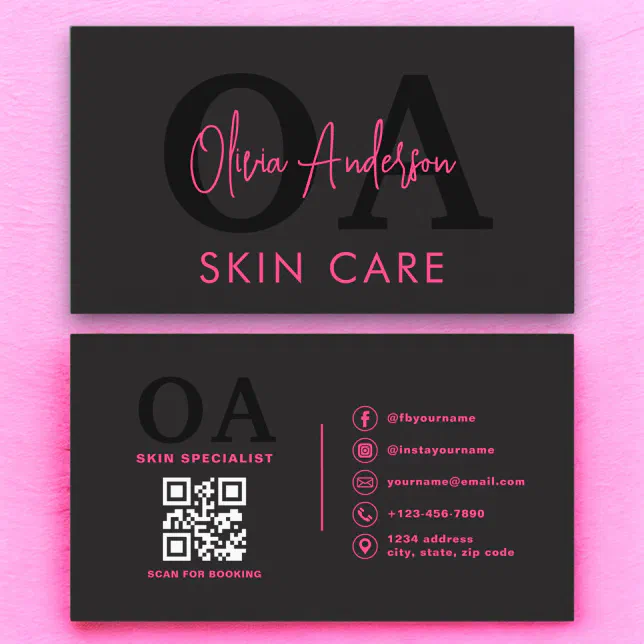 Skin Care QR Code Hot Pink Black Social Media Business Card | Zazzle