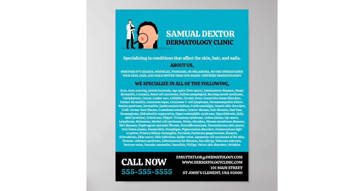 Skin Condition, Dermatologist, Dermatology Clinic Poster | Zazzle