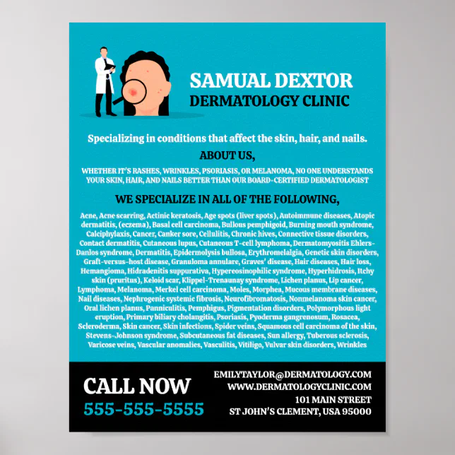 Skin Condition, Dermatologist, Dermatology Clinic Poster | Zazzle