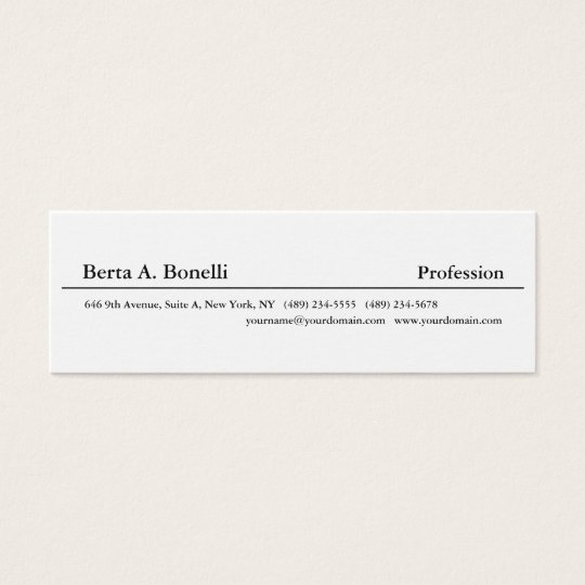 Skinny Plain Black White Minimalist Modern Mini Business Card | Zazzle.com