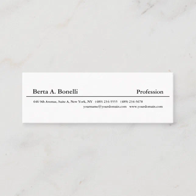 Skinny Plain Black White Minimalist Modern Mini Business Card | Zazzle