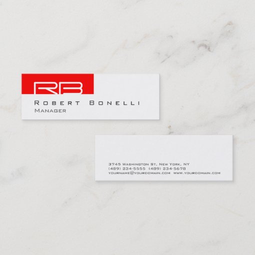 Skinny Red White Monogram Manager Business Card | Zazzle