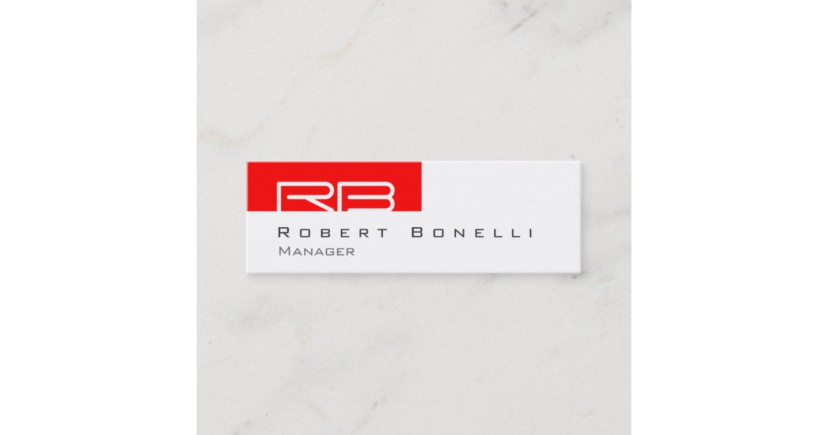 Skinny Red White Monogram Manager Business Card | Zazzle