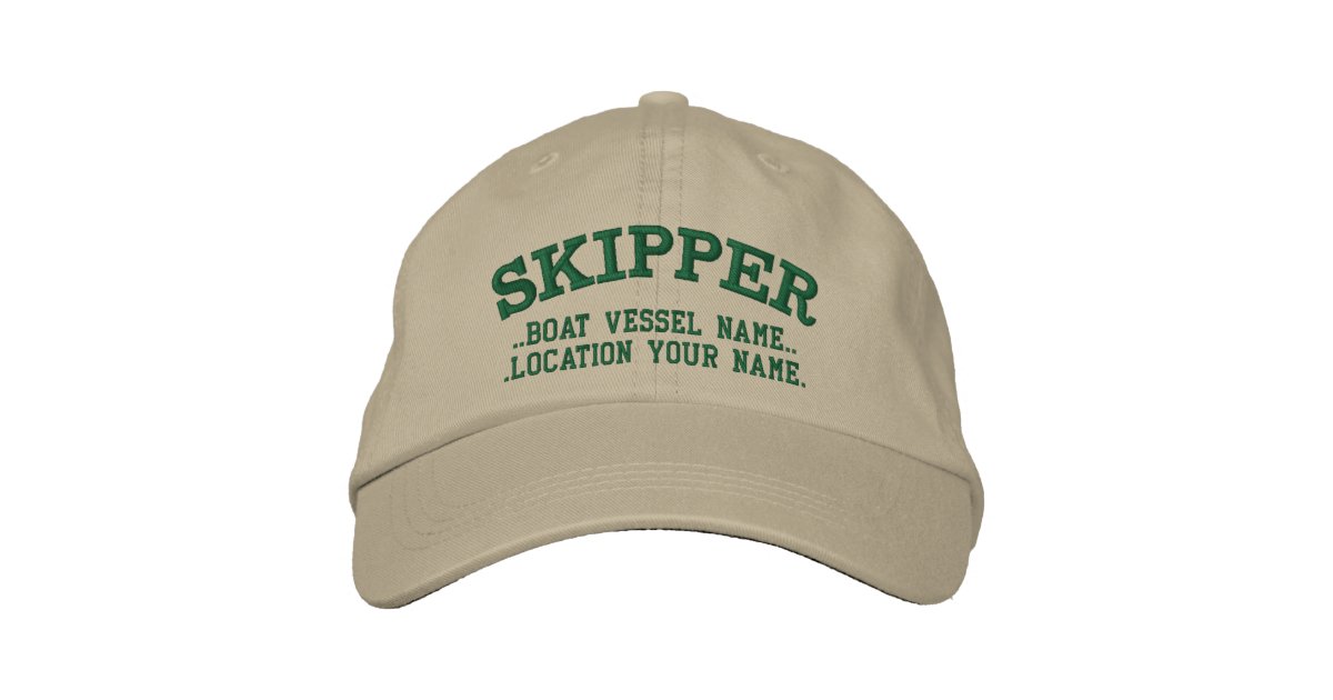 SKIPPER Personalize it! Boat Name Your Name Embroidered Baseball Hat ...