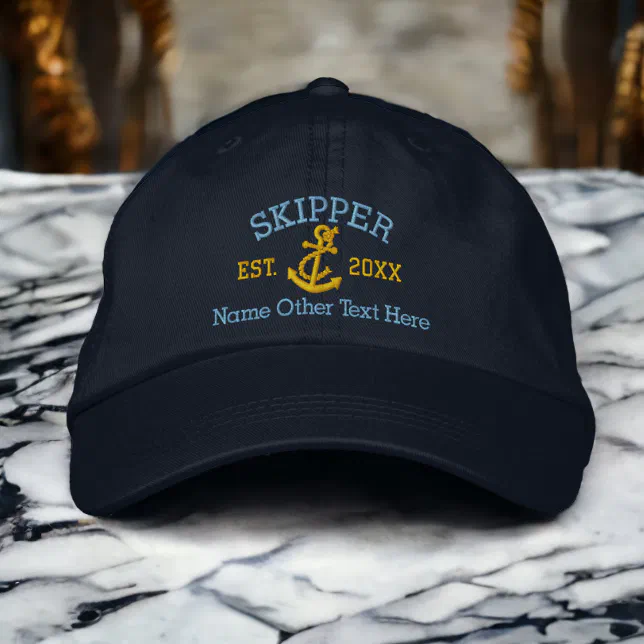 Skipper With Anchor Personalized Embroidered Baseball Cap | Zazzle