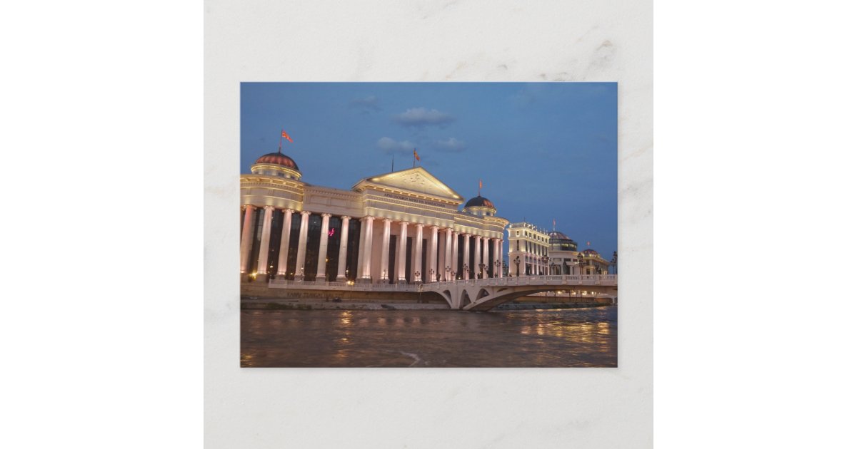 Skopje at night, North Macedonia Postcard | Zazzle