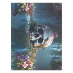 Skull among Waterfalls and Flowers Decoupage Tissue Paper | Zazzle