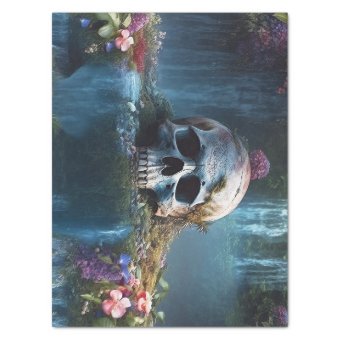 Skull among Waterfalls and Flowers Decoupage Tissue Paper | Zazzle